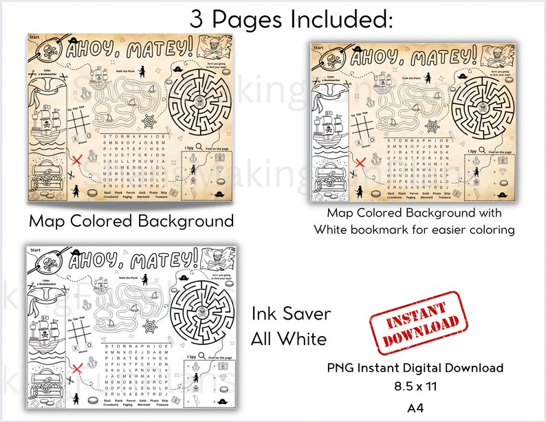 Treasure Map Pirate Map DIGITAL DOWNLOAD // Printable Activity ...