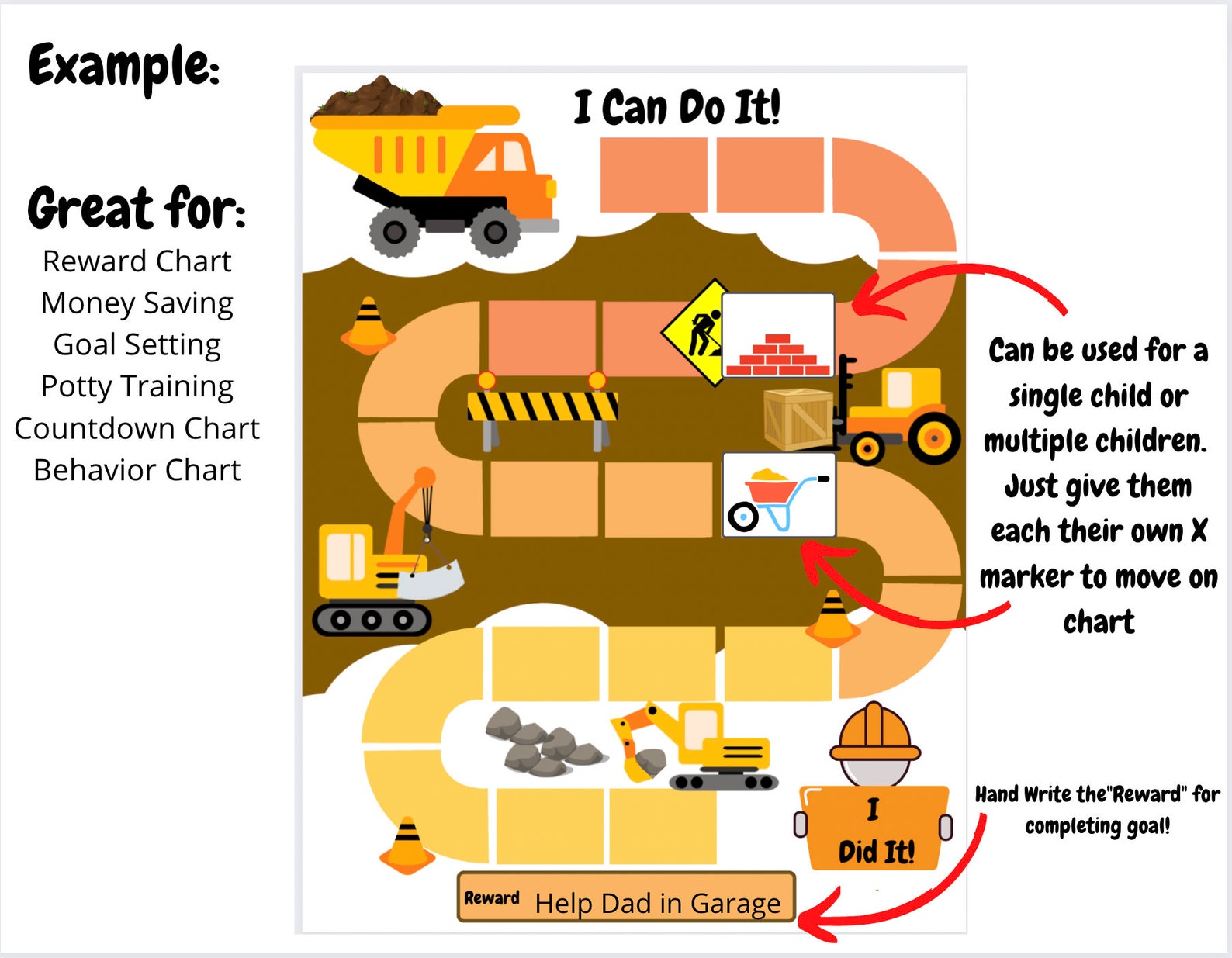 Construction Behavior Chart Reward Chart DIGITAL DOWNLOAD // - Etsy
