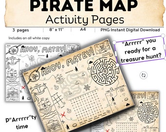 Treasure Map Pirate Map Activity Page DIGITAL DOWNLOAD // Printable ...