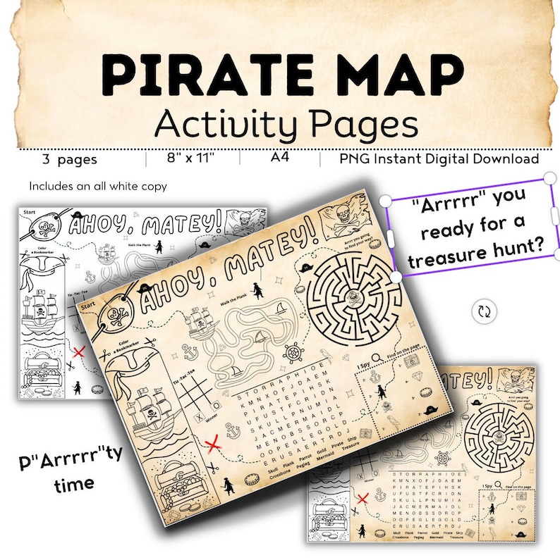 Treasure Map Pirate Map DIGITAL DOWNLOAD // Printable Activity ...