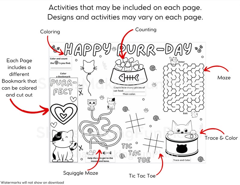 Kitty Activity Coloring Pages DIGITAL DOWNLOAD // Printable Activity ...