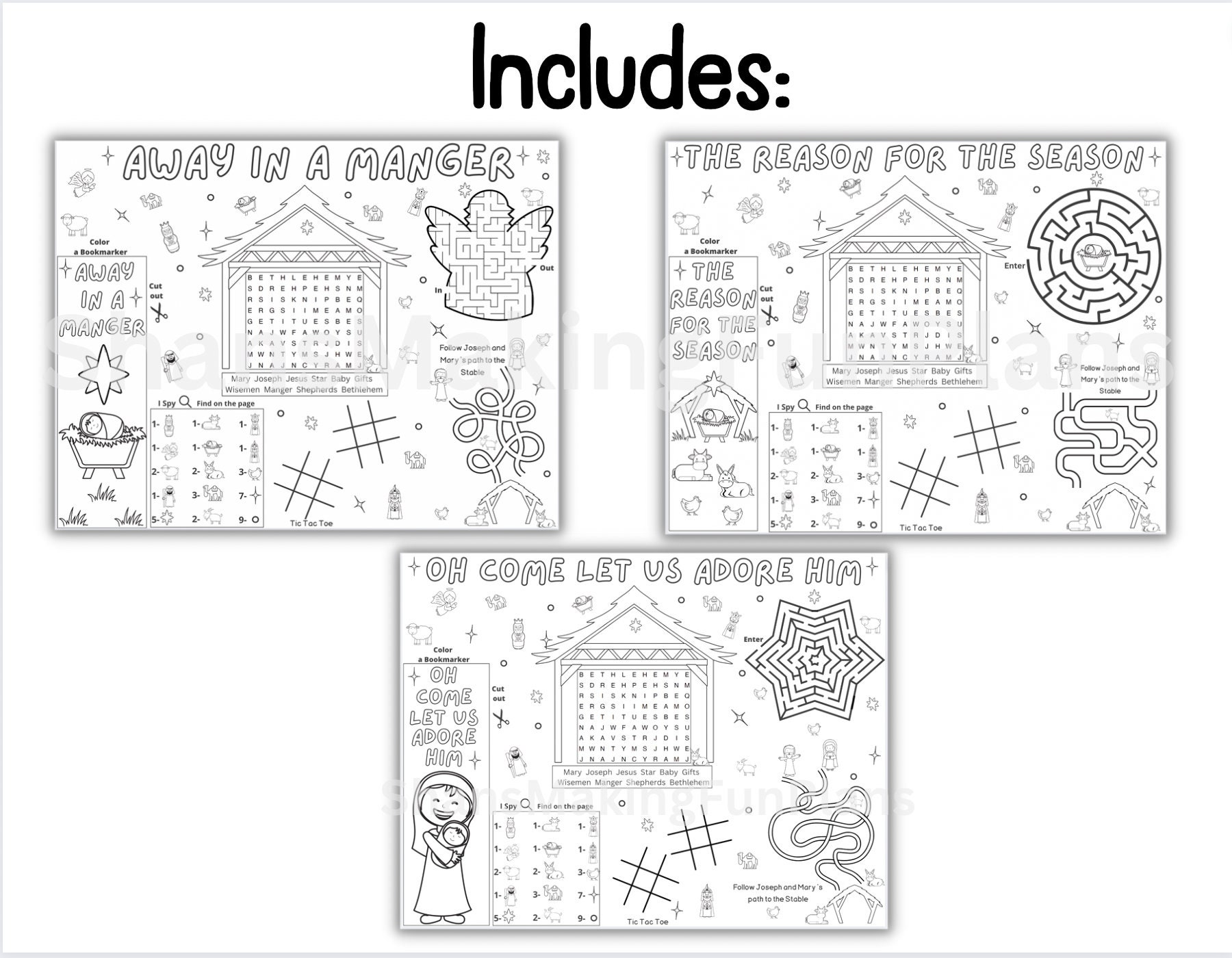 Nativity Activity Coloring Pages DIGITAL DOWNLOAD // Printable Activity ...
