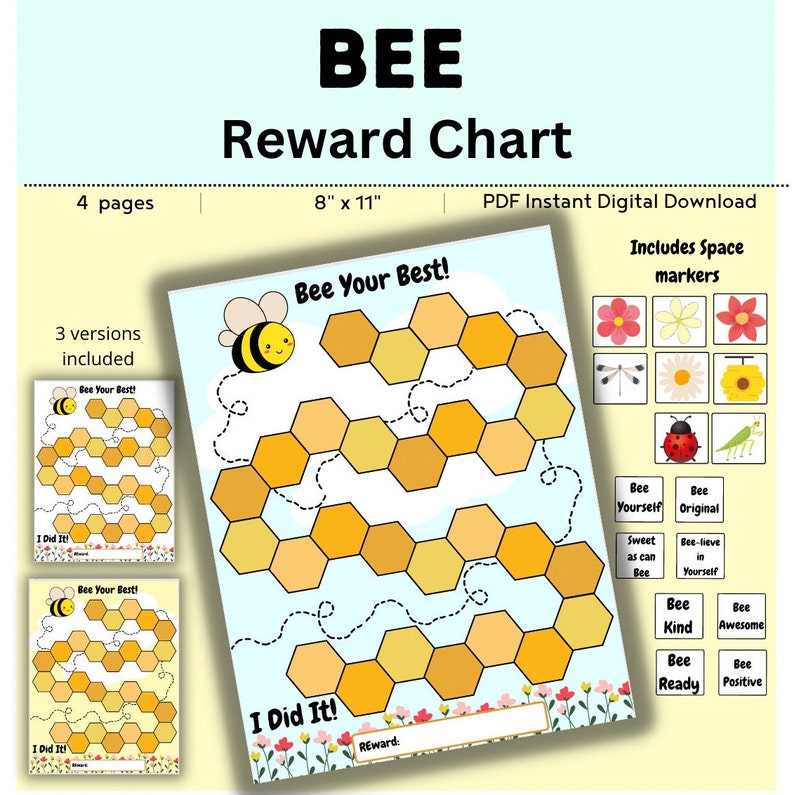 Bee Reward Chart DIGITAL DOWNLOAD // Printable Behavior Chart ...