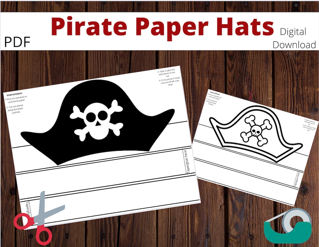Pirate Paper Hat Set // Pirate Crown // Pirate Hat // Birthday Party ...