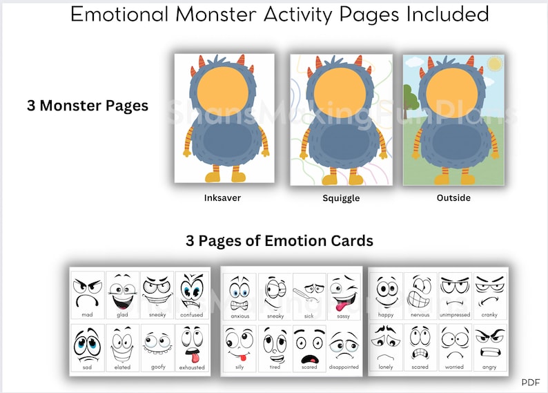 Emotions Monster DIGITAL DOWNLOAD // Printable Acitivity // Preschool ...