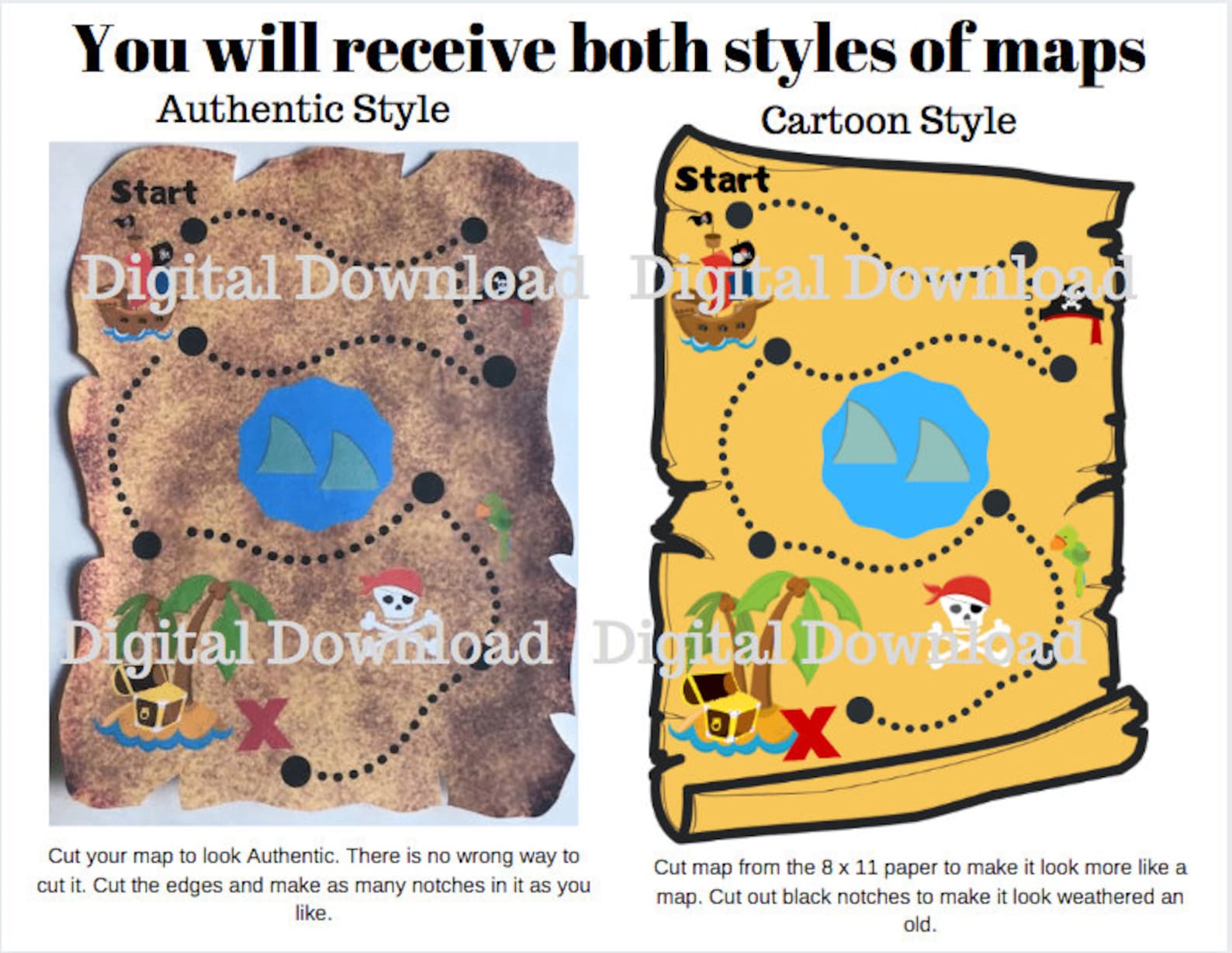 Treasure Map Pirate Map DIGITAL DOWNLOAD // Printable Acitivity ...