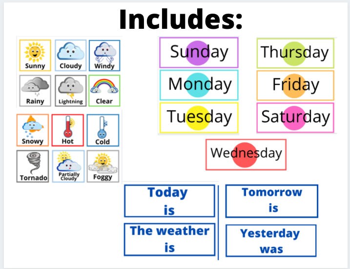 Days of Week and Weather Calendar Cards Digital Download // Calendar ...