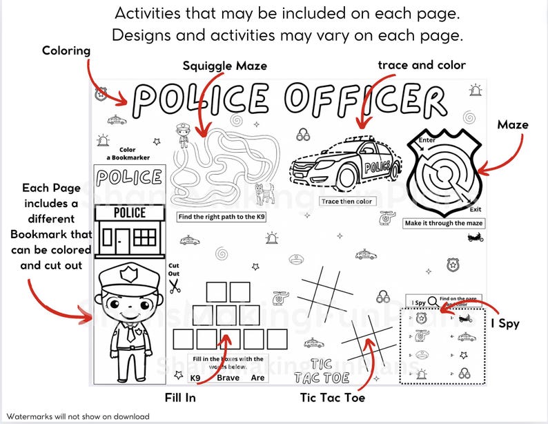 Police Officer Activity Coloring Pages DIGITAL DOWNLOAD // Printable ...