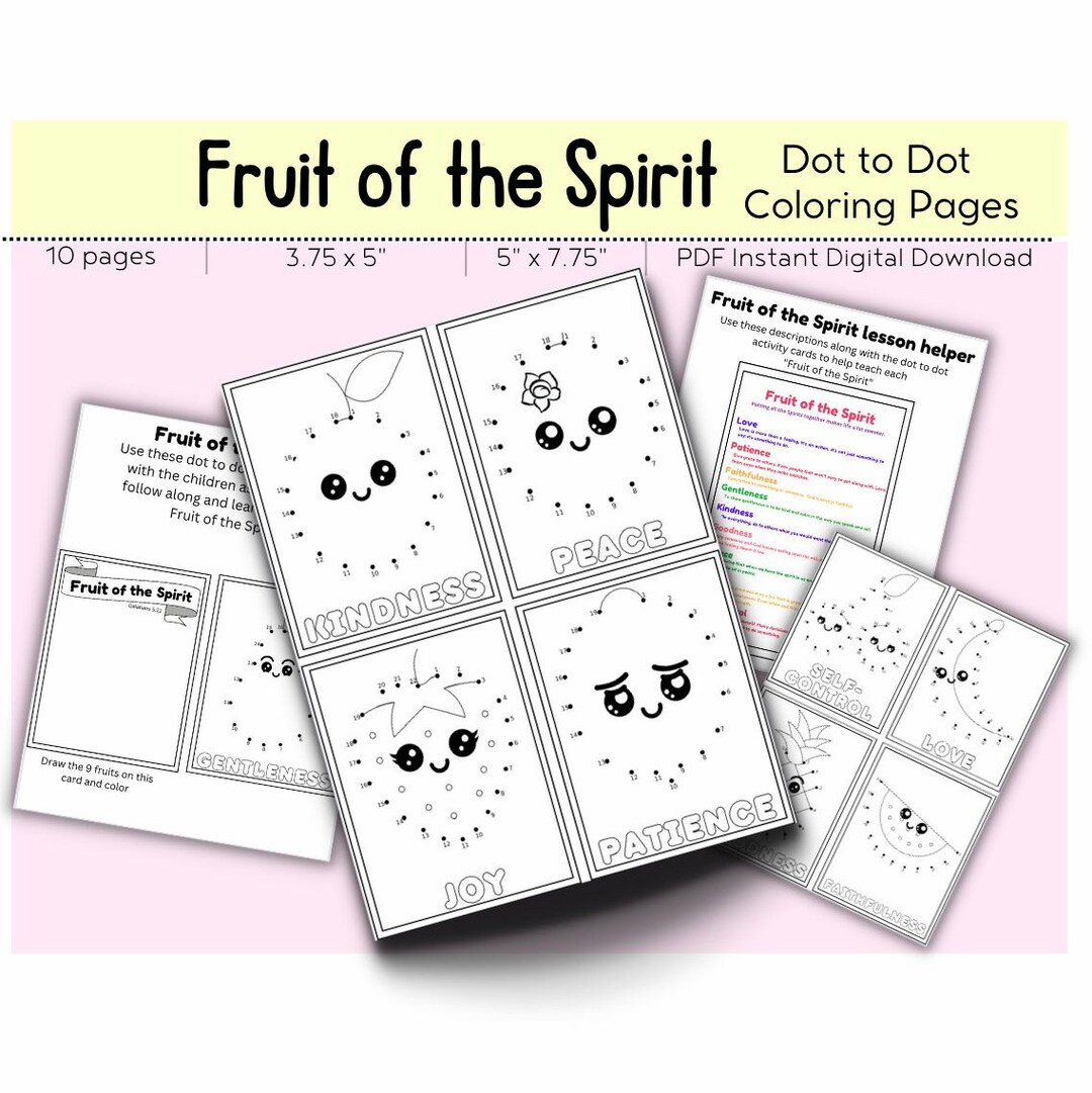 Fruit of the Spirit Activity Dot to Dot Coloring Pages DIGITAL DOWNLOAD ...