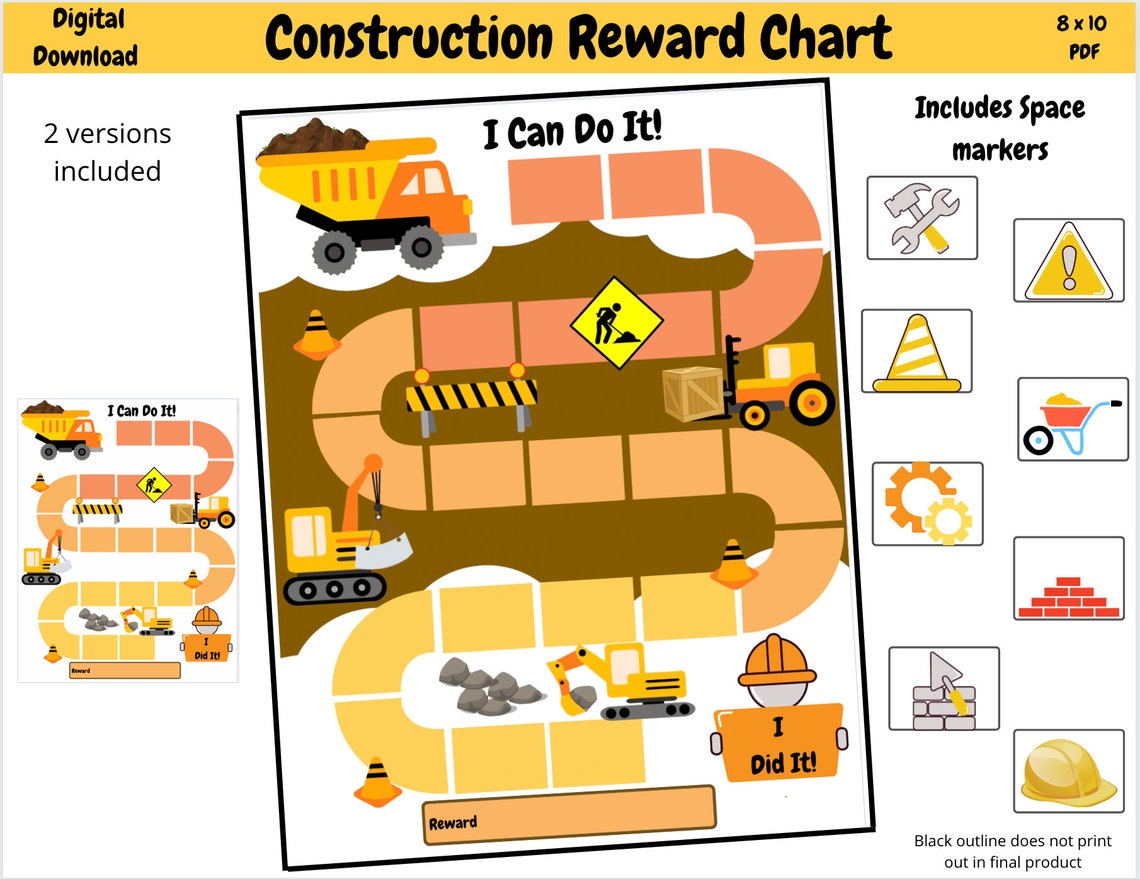 Construction Behavior Chart Reward Chart DIGITAL DOWNLOAD // - Etsy