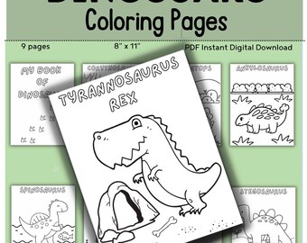 Dinosaurs Coloring Pages DIGITAL DOWNLOAD // Printable Acitivity ...