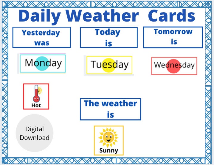 Days of Week and Weather Calendar Cards Digital Download // Calendar ...