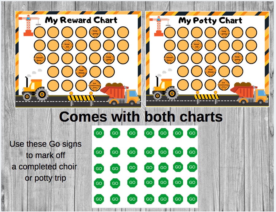 Construction Potty Reward Chart DIGITAL DOWNLOAD // Trucks // Rewards ...