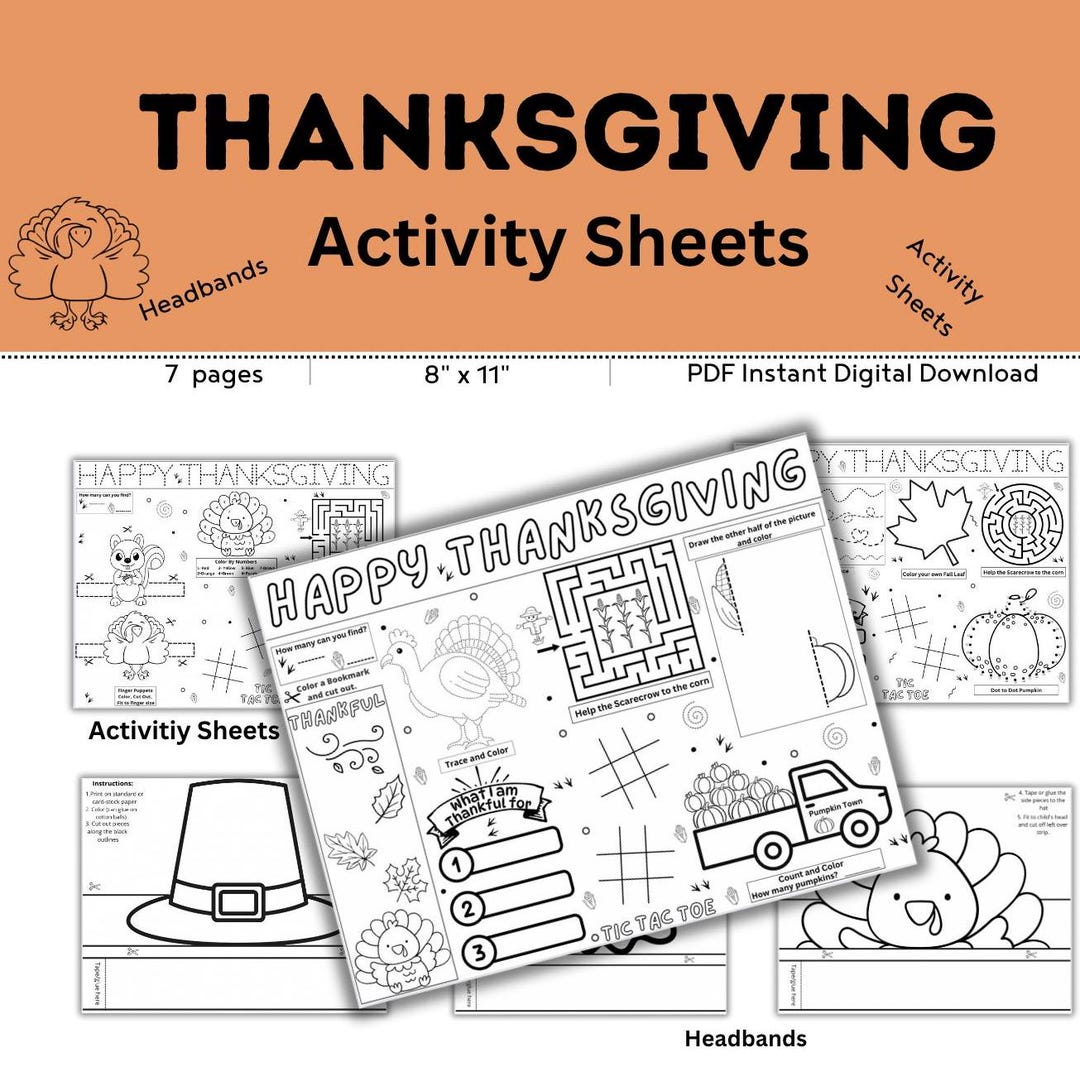 Thanksgiving Activity Coloring Pages DIGITAL DOWNLOAD // Printable ...
