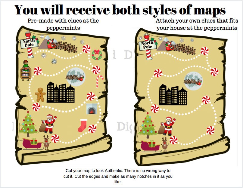 Christmas Treasure Map Santa Map DIGITAL DOWNLOAD // Printable Activity ...