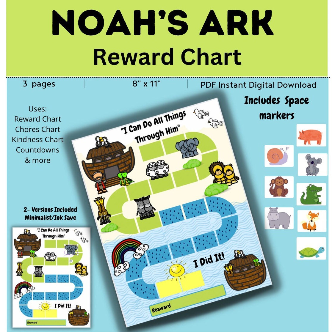 Noah's Ark Reward Chart DIGITAL DOWNLOAD // Printable Behavior Chart ...