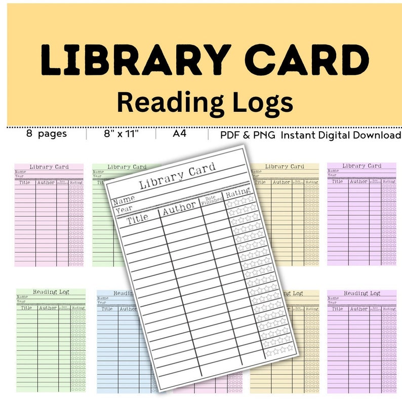 Library Card Reading Log DIGITAL DOWNLOAD // Printable Activity ...