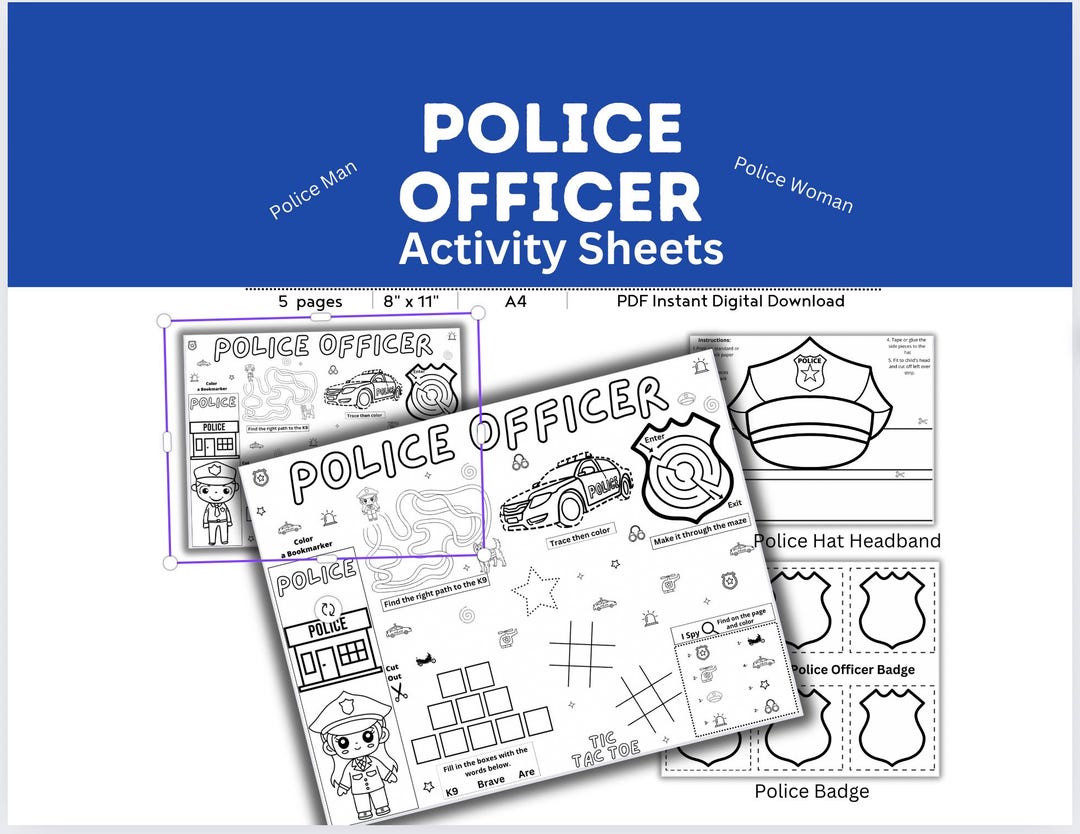 Police Officer Activity Coloring Pages DIGITAL DOWNLOAD // Printable ...