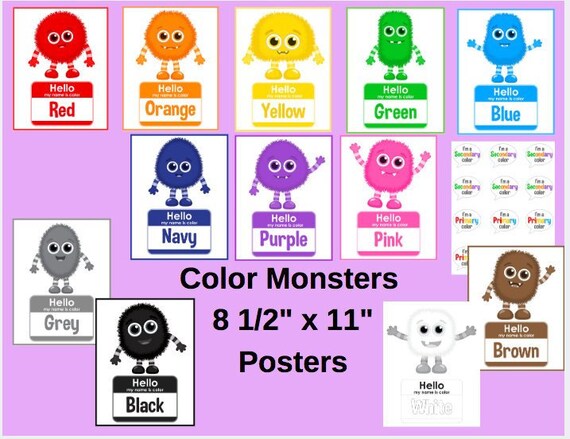 Color Monsters Posters Printable Download // Colors // - Etsy