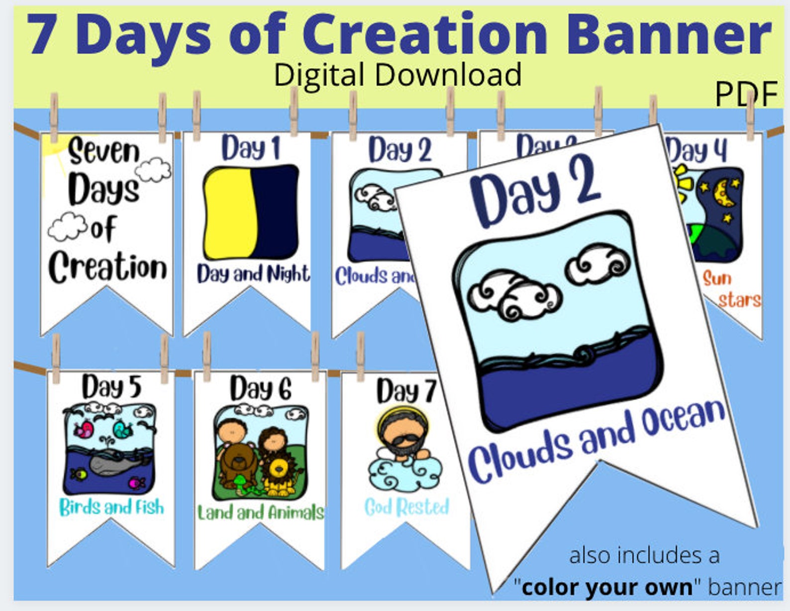 The 7 Days of Creation Banner Printables // Days of Creation - Etsy