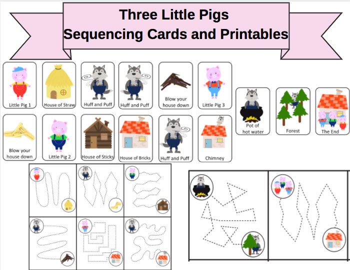 Three Little Pigs Sequencing Cards and Worksheets Digital Download // 3 ...