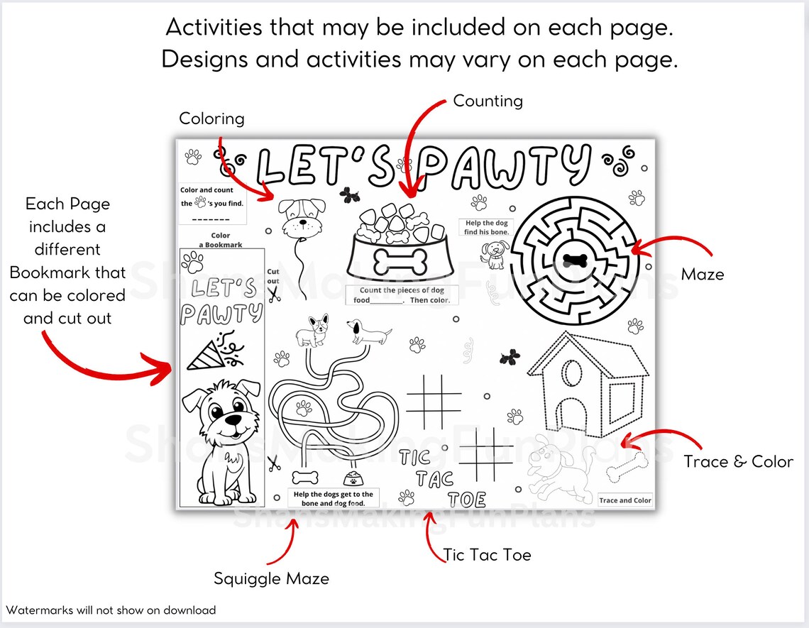 Dog Activity Coloring Pages DIGITAL DOWNLOAD // Printable Activity ...