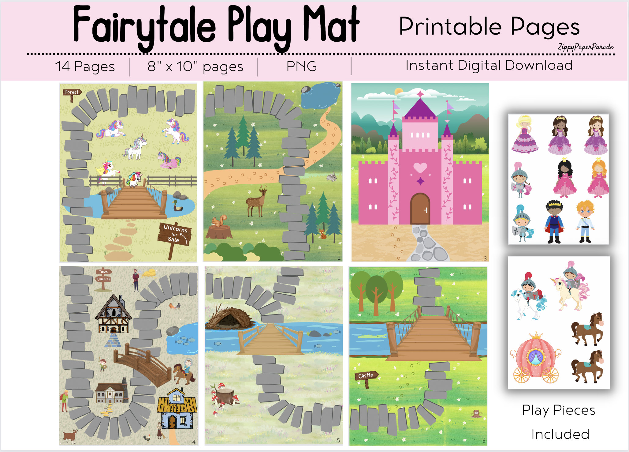 Fairytale Play Mat Printable Set // Castle // Downloads // Unicorns ...