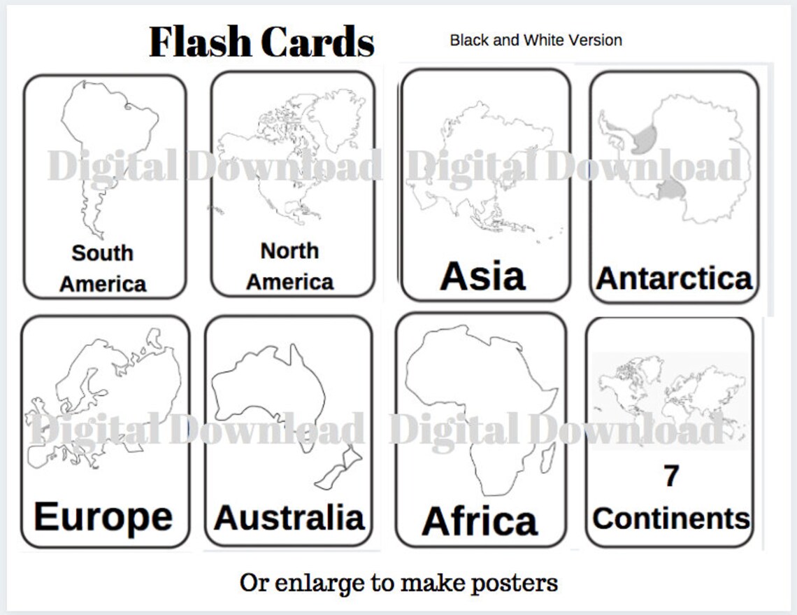 Continents Flashcards and Worksheets Printable Downloads // - Etsy ...