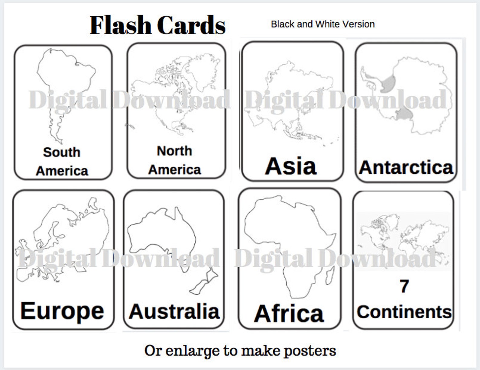 Continents Flashcards and Worksheets Printable Downloads // Continents ...