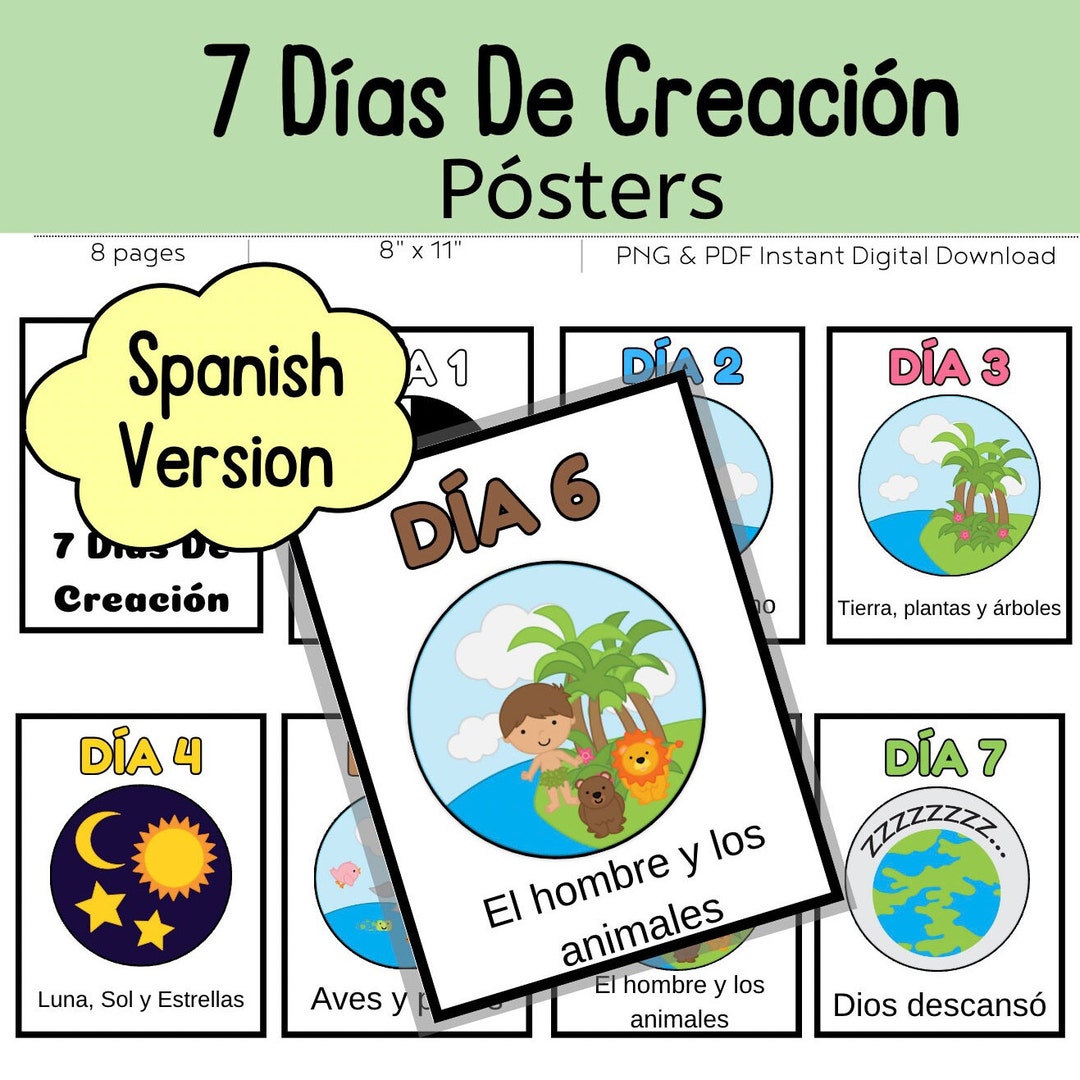 SPANISH the 7 Days of Creation Posters Printables // Days of Creation ...
