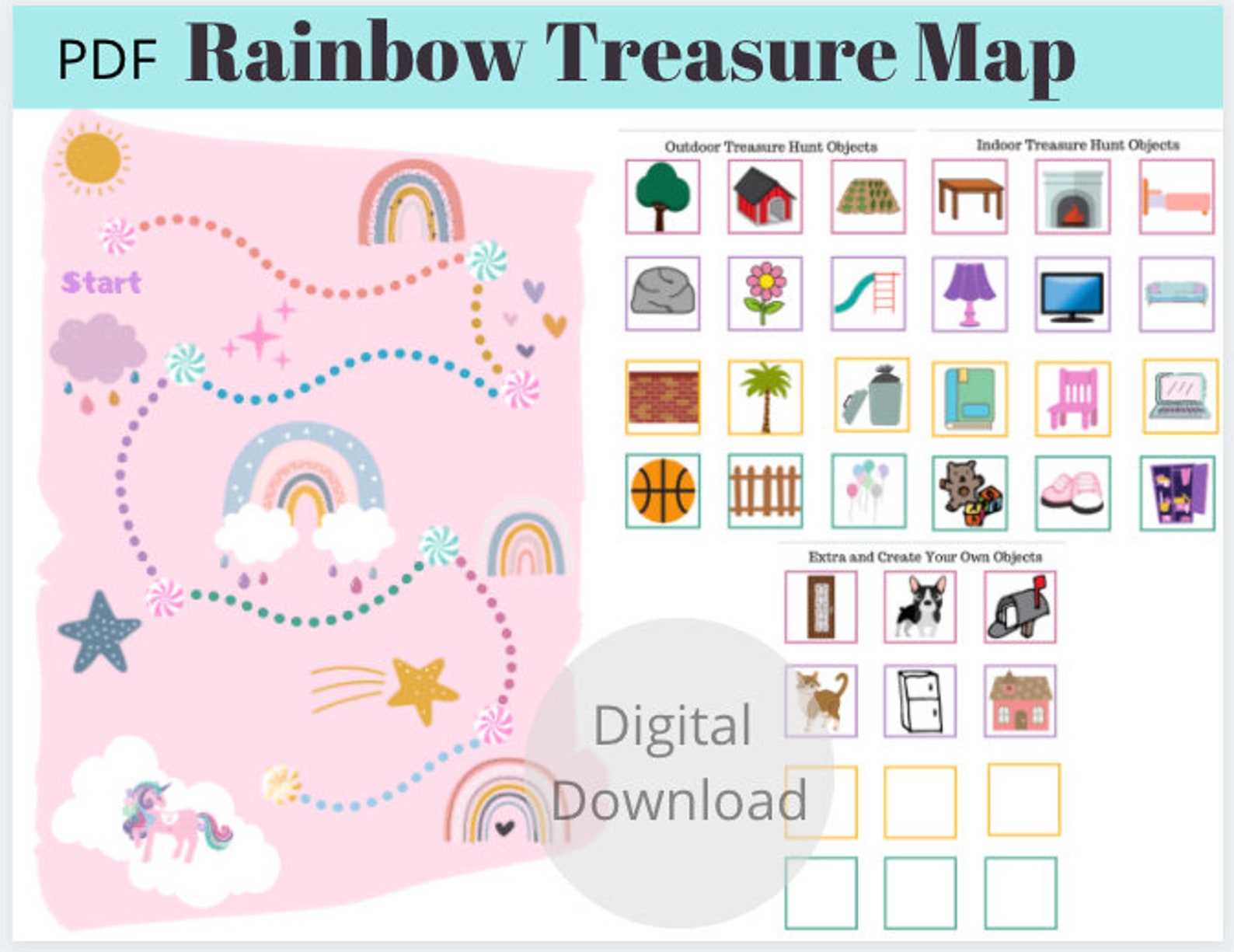 Treasure Map Rainbow Pirate Map DIGITAL DOWNLOAD // Printable - Etsy