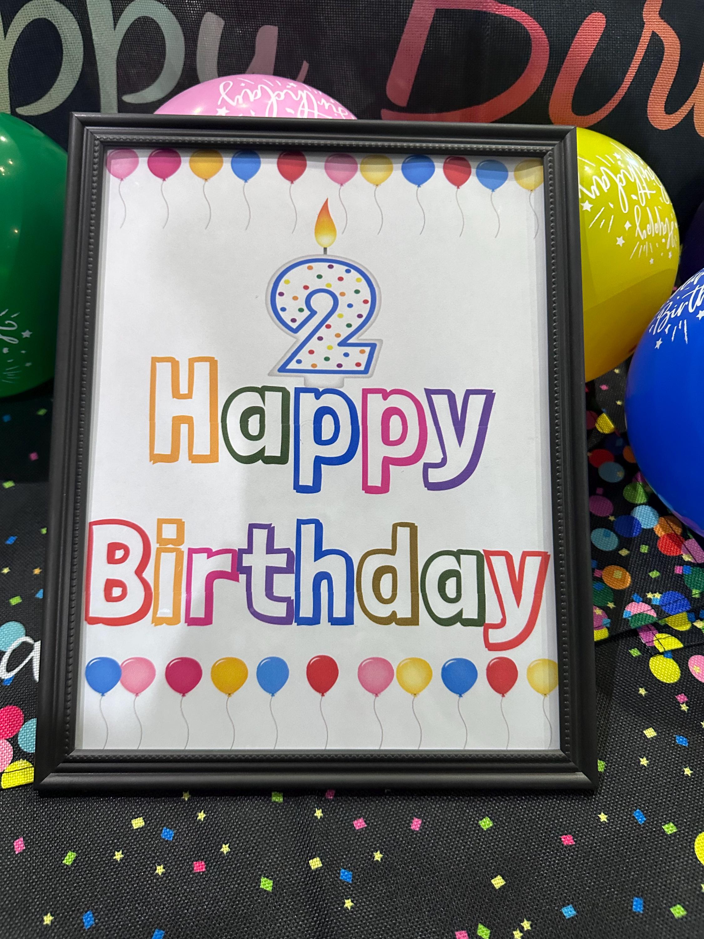 Happy Birthday Age 2nd Blue Number Poster Sign Party Decoration Wall ...