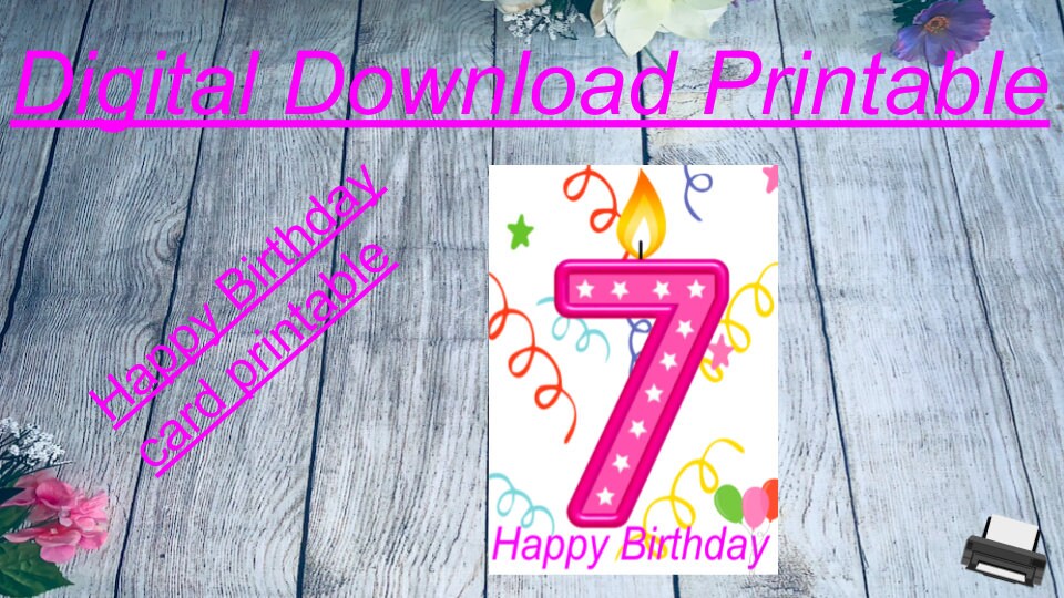 Happy Birthday Card Age 7th Kids Girl Pink Personalization - Etsy