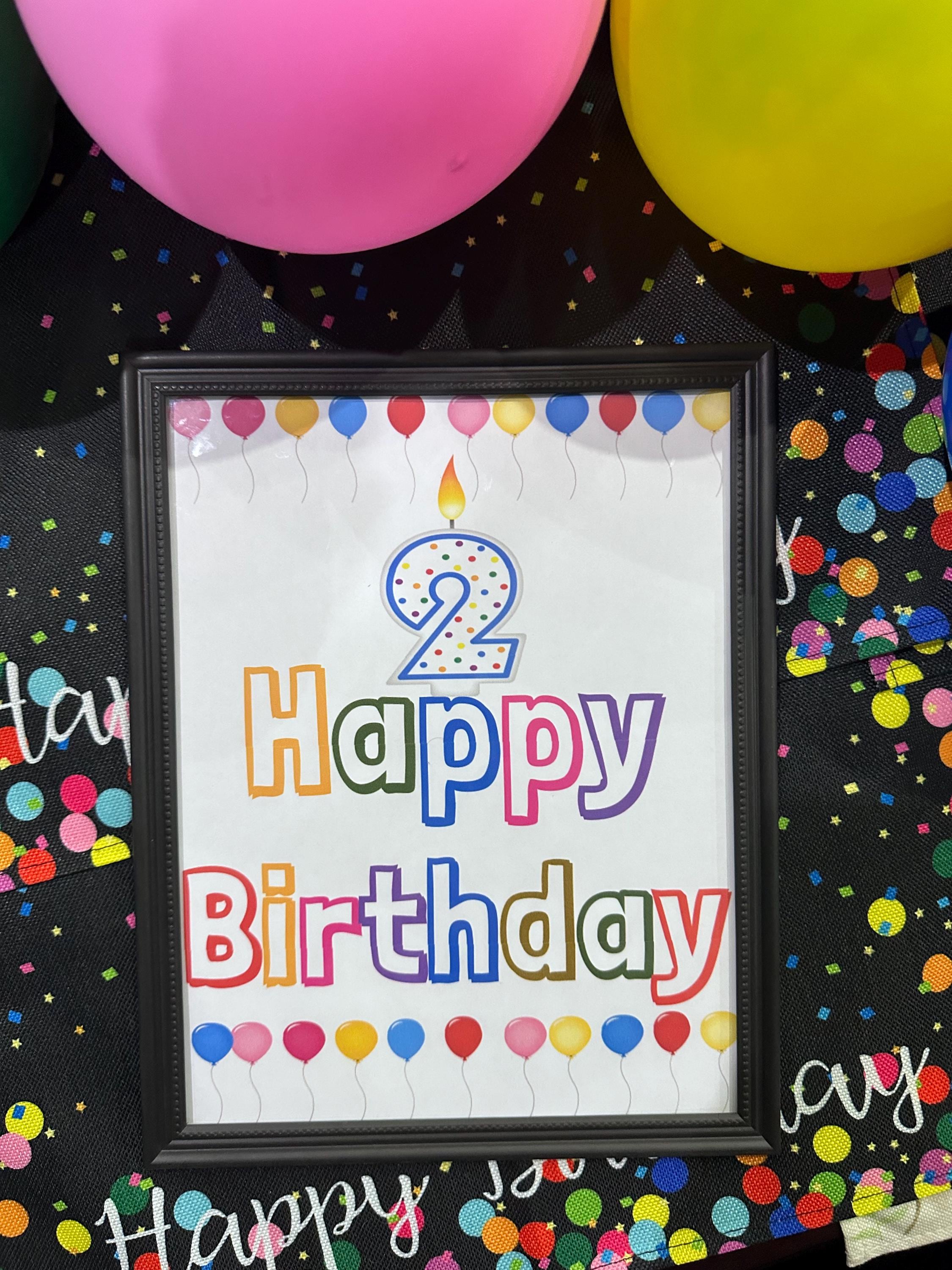 Happy Birthday Age 2nd Blue Number Poster Sign Party Decoration Wall ...