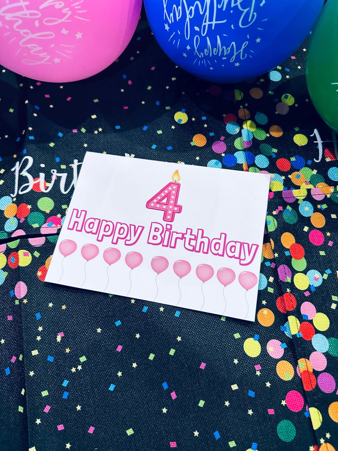 Pink 4th Birthday Printable Card for Girl | Age 4 Digital Download ...