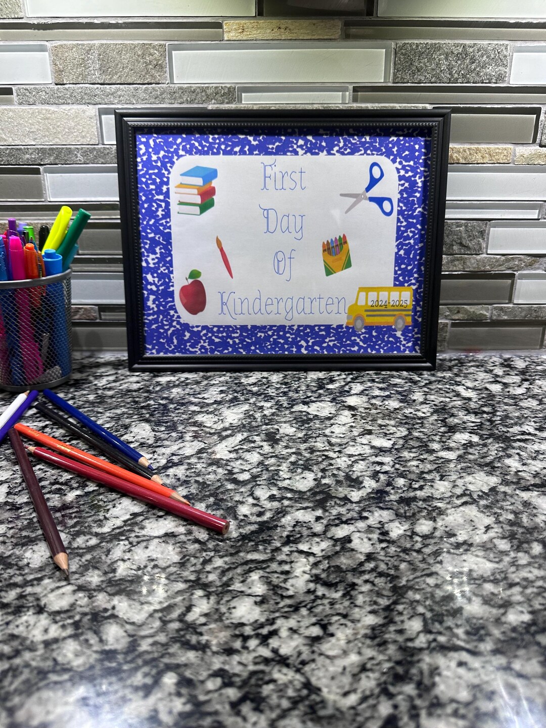 Dark Blue First Day of Kindergarten School 2024-2025 Teacher Door Wall ...