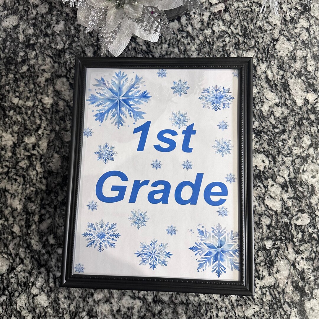 1st Grade Winter Cozy Blue Snow Flakes Wall Art Home Poster Decoration ...