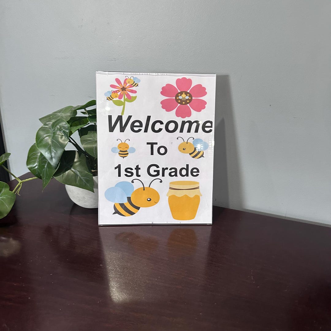 Welcome to 1st Grade Bee Day Theme Poster | World Bee Day Classroom ...