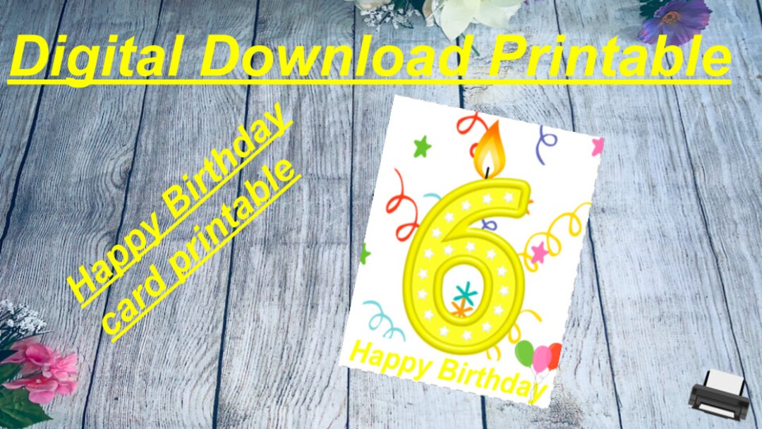 Yellow Happy Birthday Card Age 6th Kids Girl or Boy - Etsy