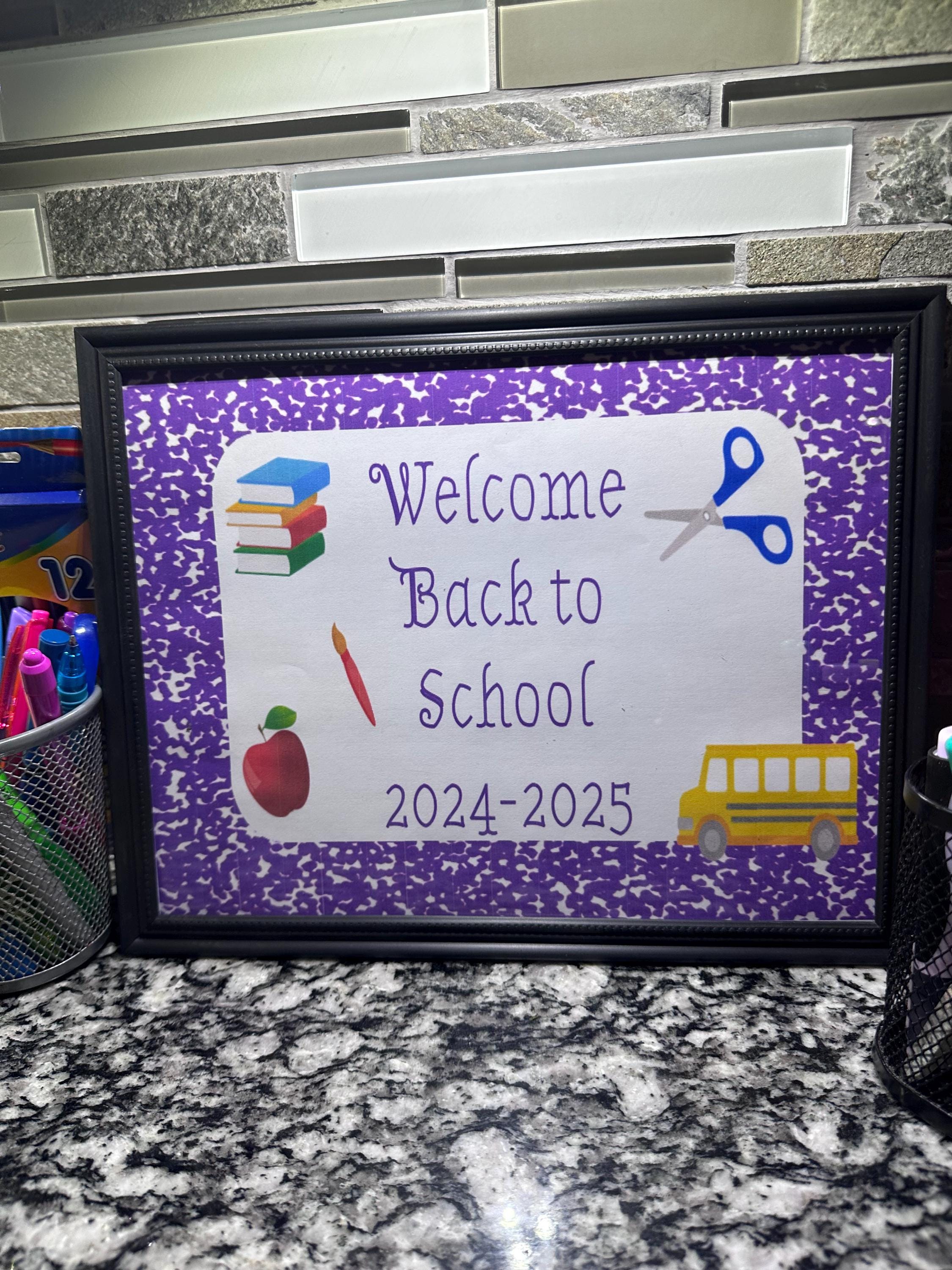 Purple Welcome Back to School 2024-2025 Teacher Door Wall Poster Sign ...
