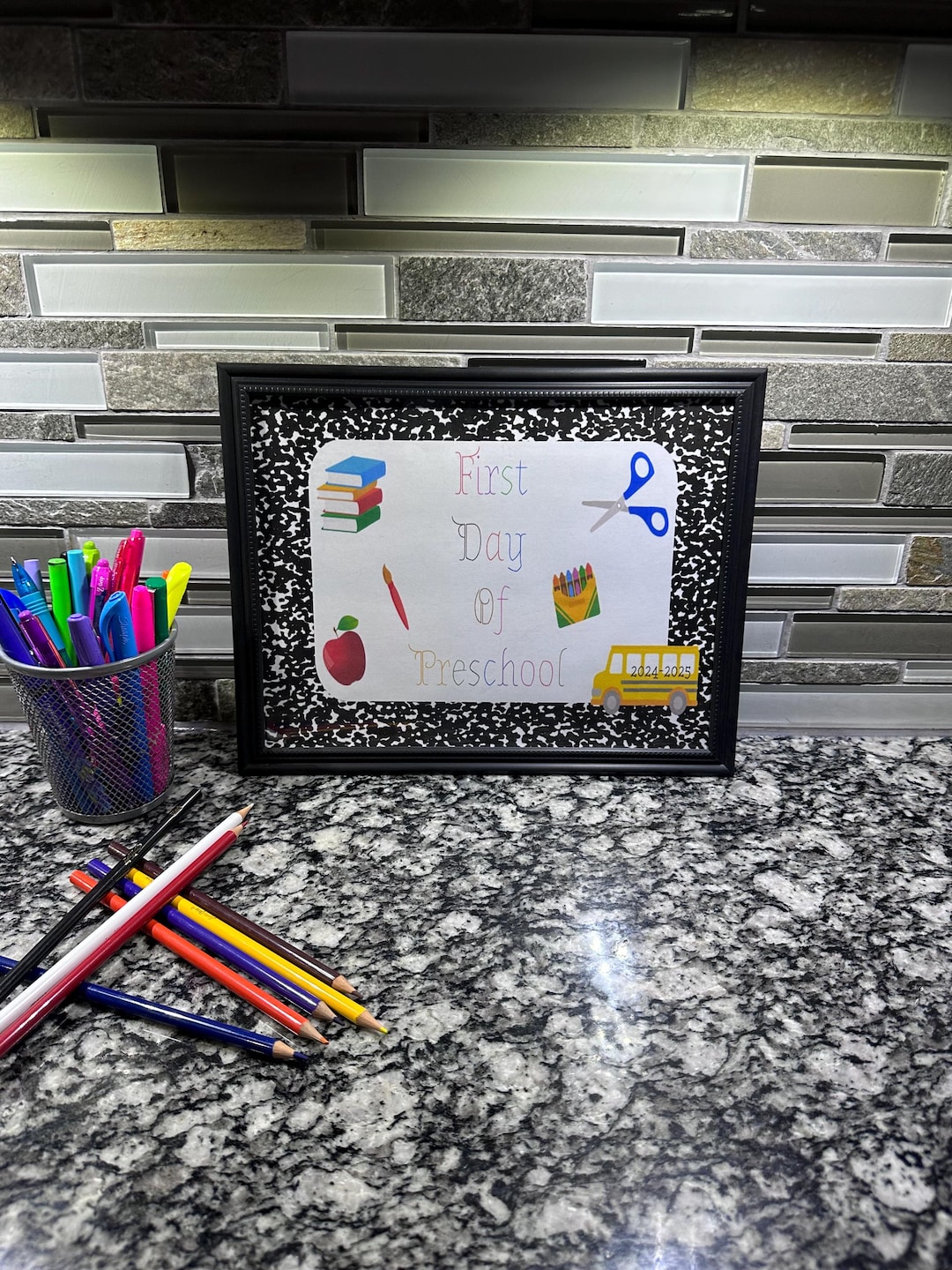 Black First Day of Preschool School 2024-2025 Teacher Door Wall Poster ...