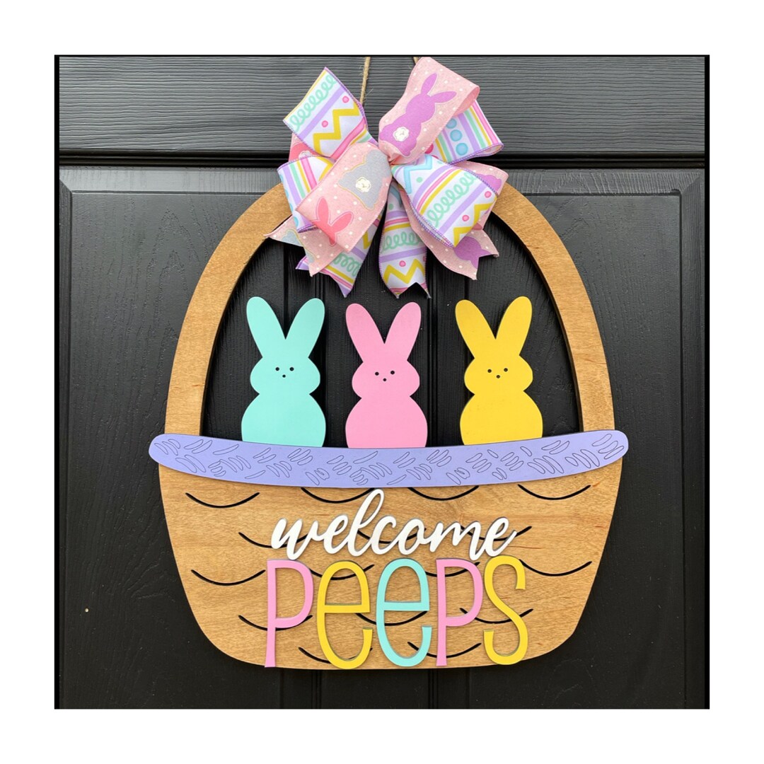 Easter Door Hanger, Welcome Peeps Easter Basket Wreath - Etsy