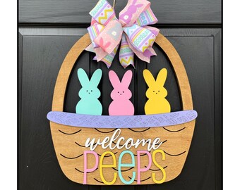Welcome Peeps Easter Bunny Spring Door Hanger - Etsy