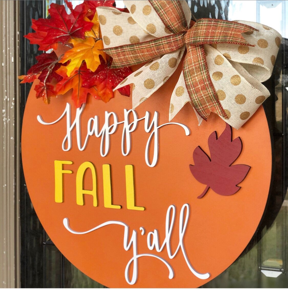 Happy Fall Yall Door Hanger Orange With Leaves | Etsy