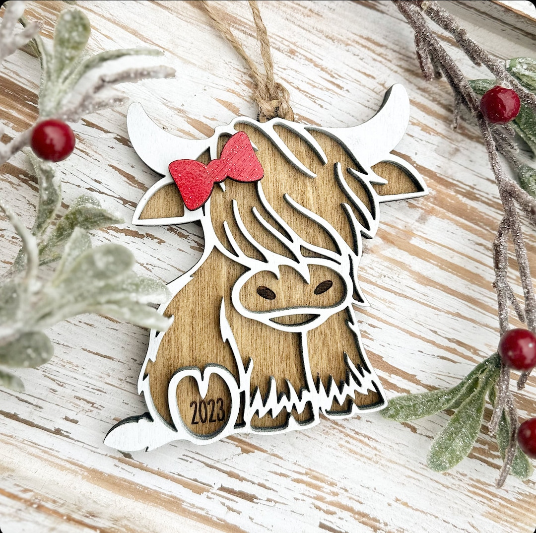 Highland Cow Ornament, Country Christmas, Farmhouse Ornament With Cow ...