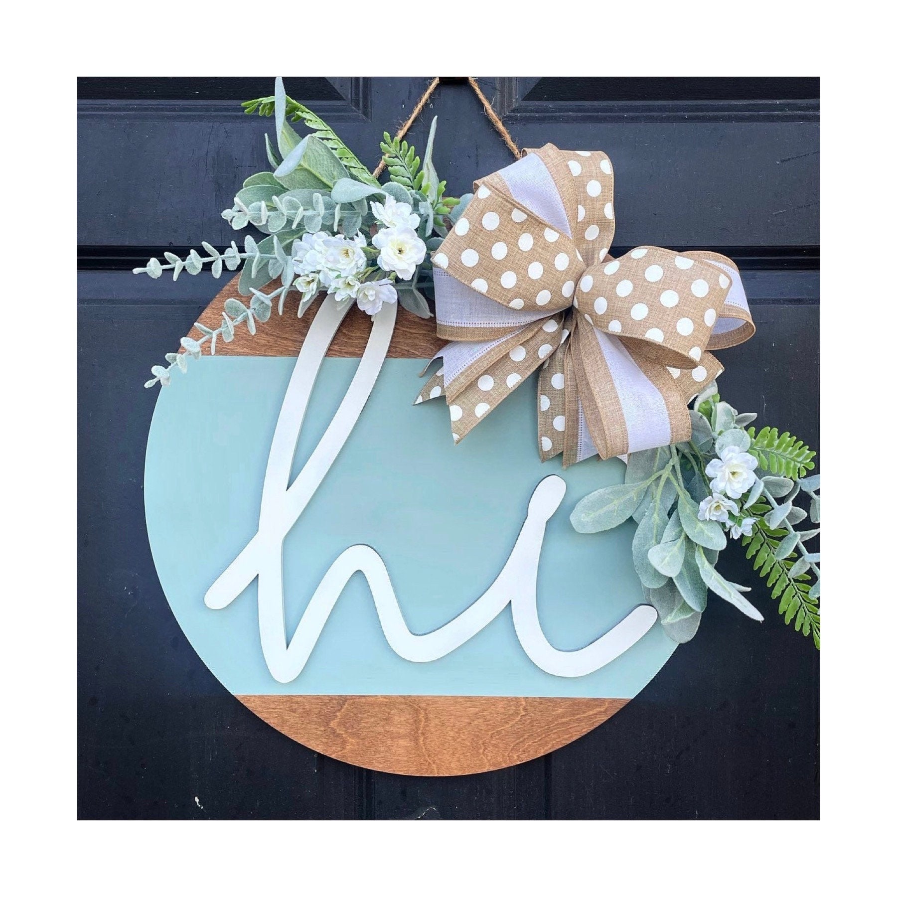 Hi Door Hanger for Everyday, Year Round, Sage Lambs Ear Farmhouse Decor ...