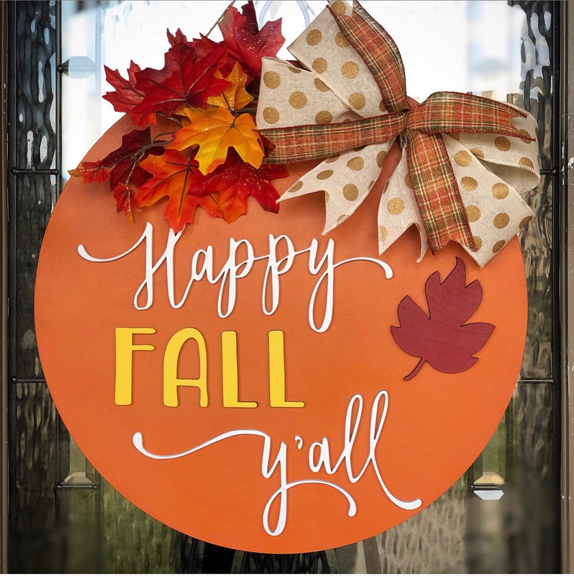 Happy Fall Yall Door Hanger Orange With Leaves - Etsy