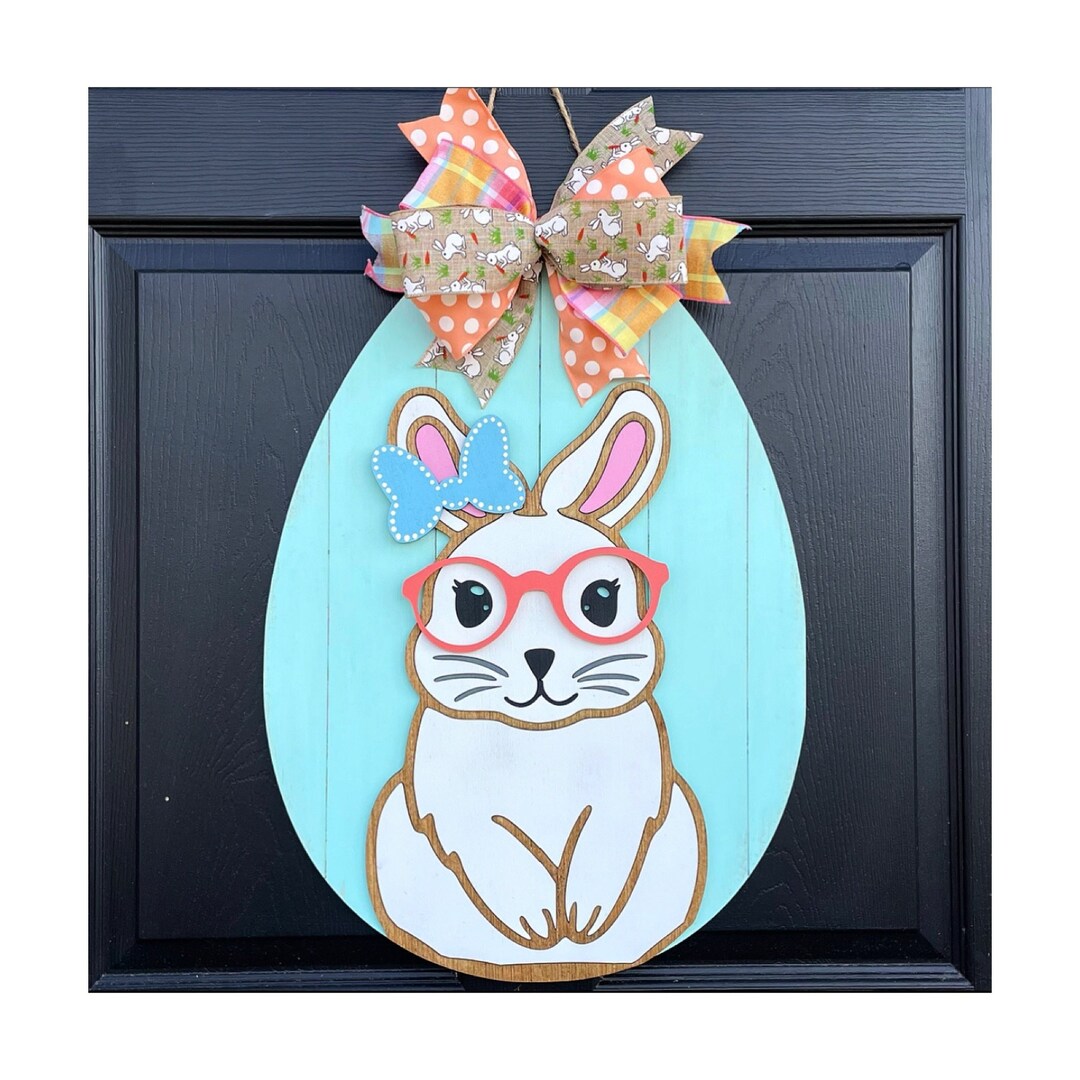 Easter Bunny Door Hanger, Easter Egg Spring Decor, Bunny Wreath - Etsy