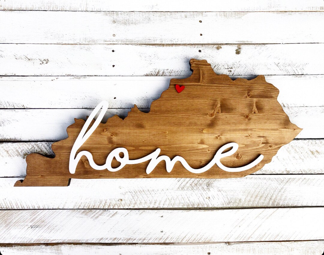 Wooden State Sign With Heart and Home, Kentucky Sign - Etsy