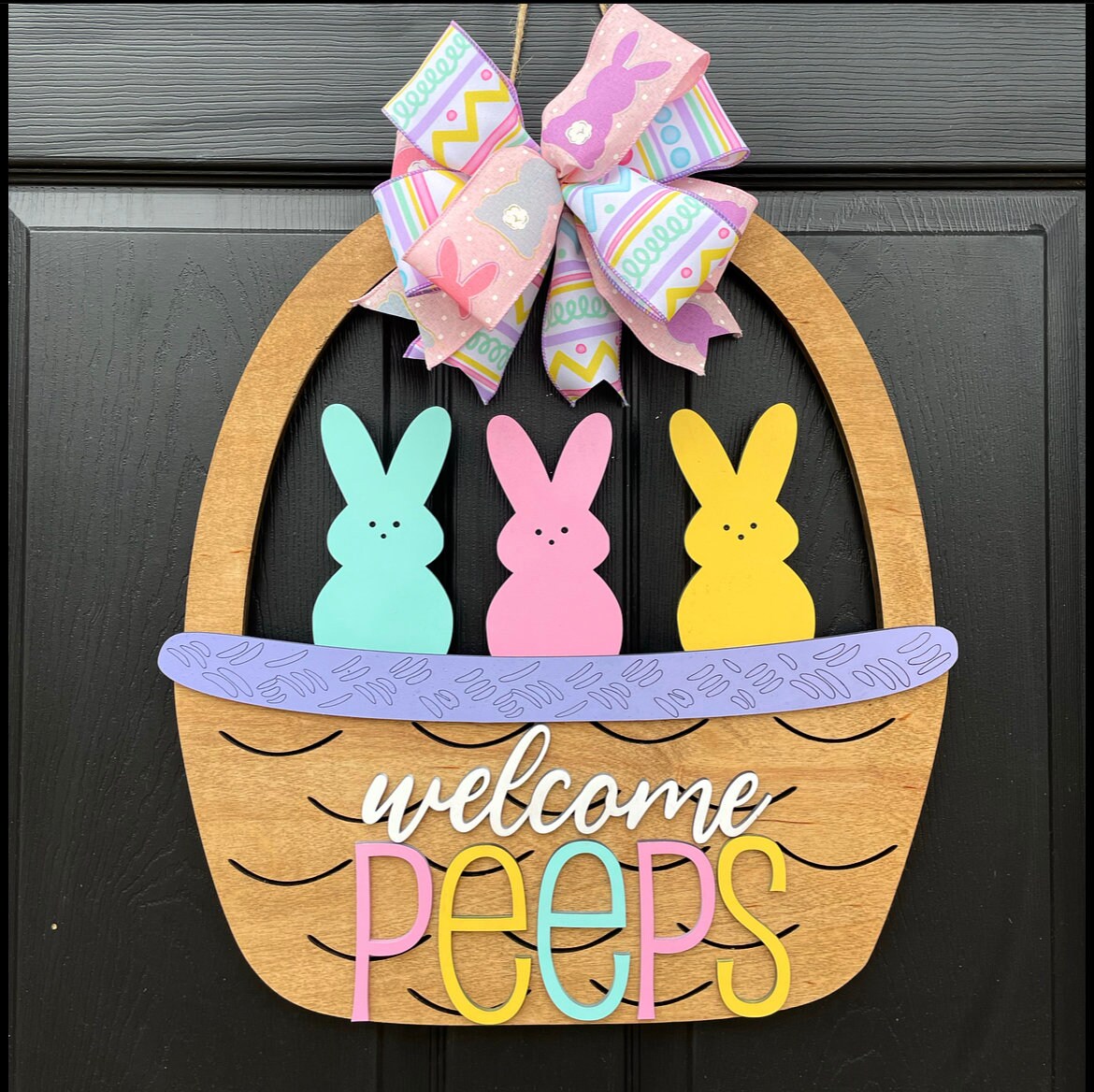 Easter Door Hanger, Welcome Peeps Easter Basket Wreath - Etsy